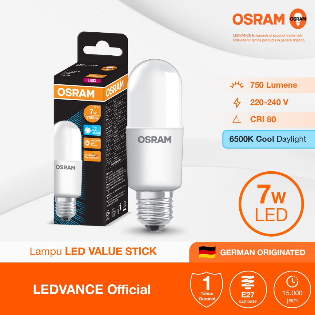 Jual OSRAM LED Value Stick 7W Lampu Bohlam Cahaya Putih 6.500K | Shopee Indonesia