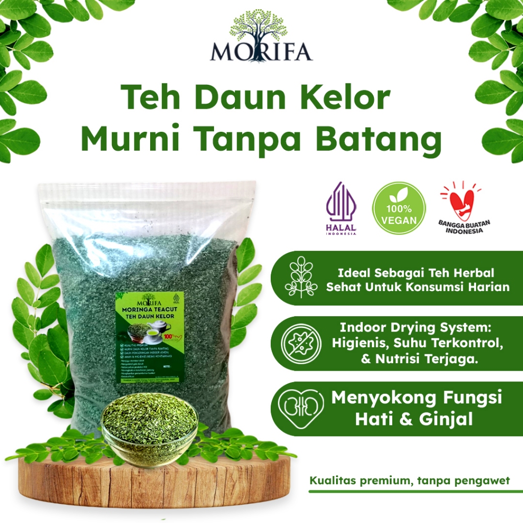 Jual MORIFA Teh Kelor Teacut 1Kg Murni Daun Kelor tanpa Batang Pengeringan Indoor | Shopee Indonesia