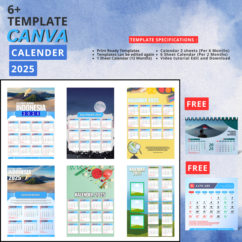 Jual Template Kalender 2025 Canva Mudah Diedit + Tutorial Editingnya ...