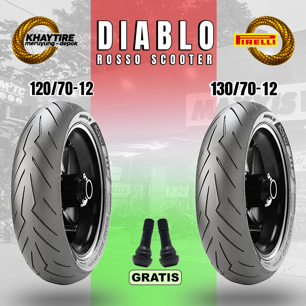 Jual Paket Ban Motor Vespa Matic PIRELLI DIABLO ROSSO SCOOTER 120/70 + 130/70 Ring 12 Tubeless ...