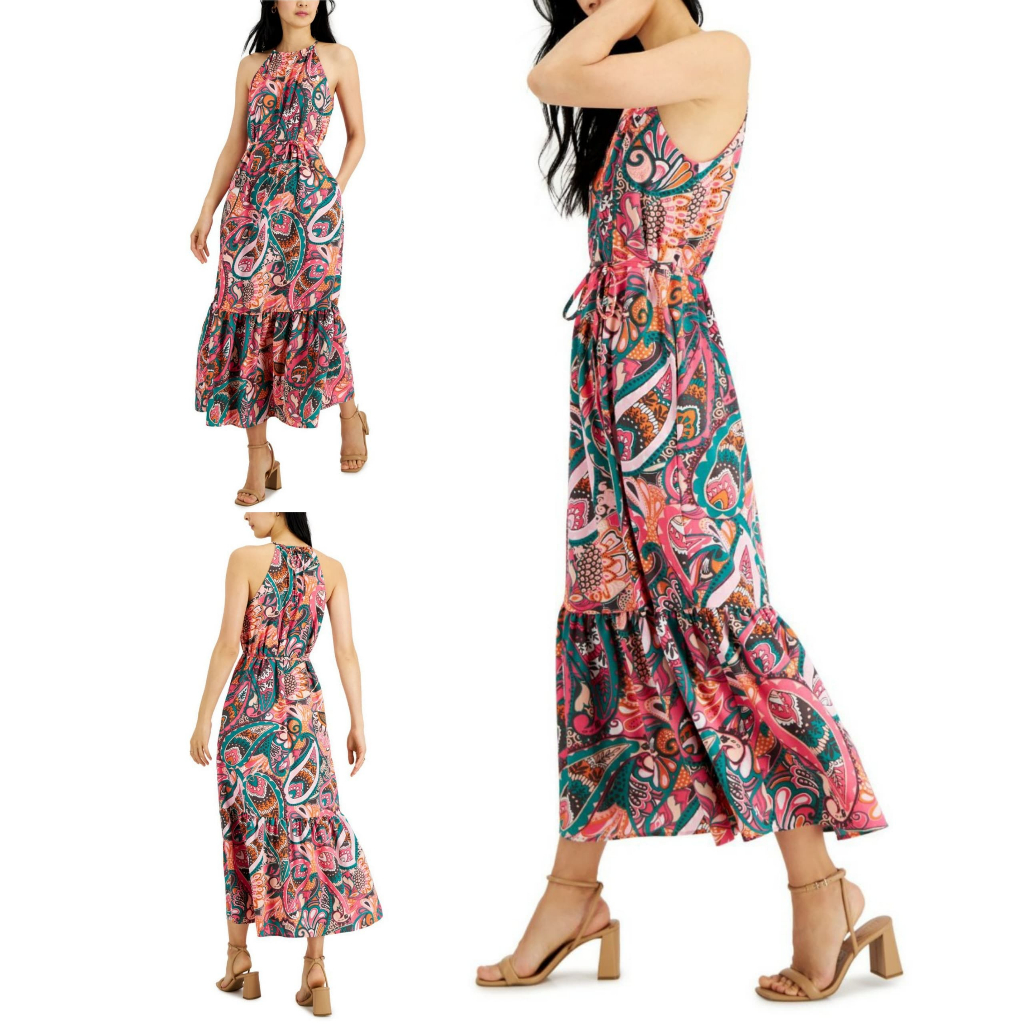 Jual INC Tie Ruffled Printed Halter Fit & Flare Maxi Dress - 7583 ...
