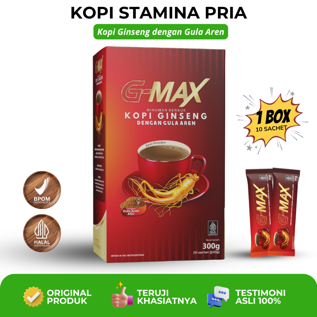Jual Kopi Stamina Pria G-MAX Kopi Ginseng Gula Aren Untuk Pria Kuat ...