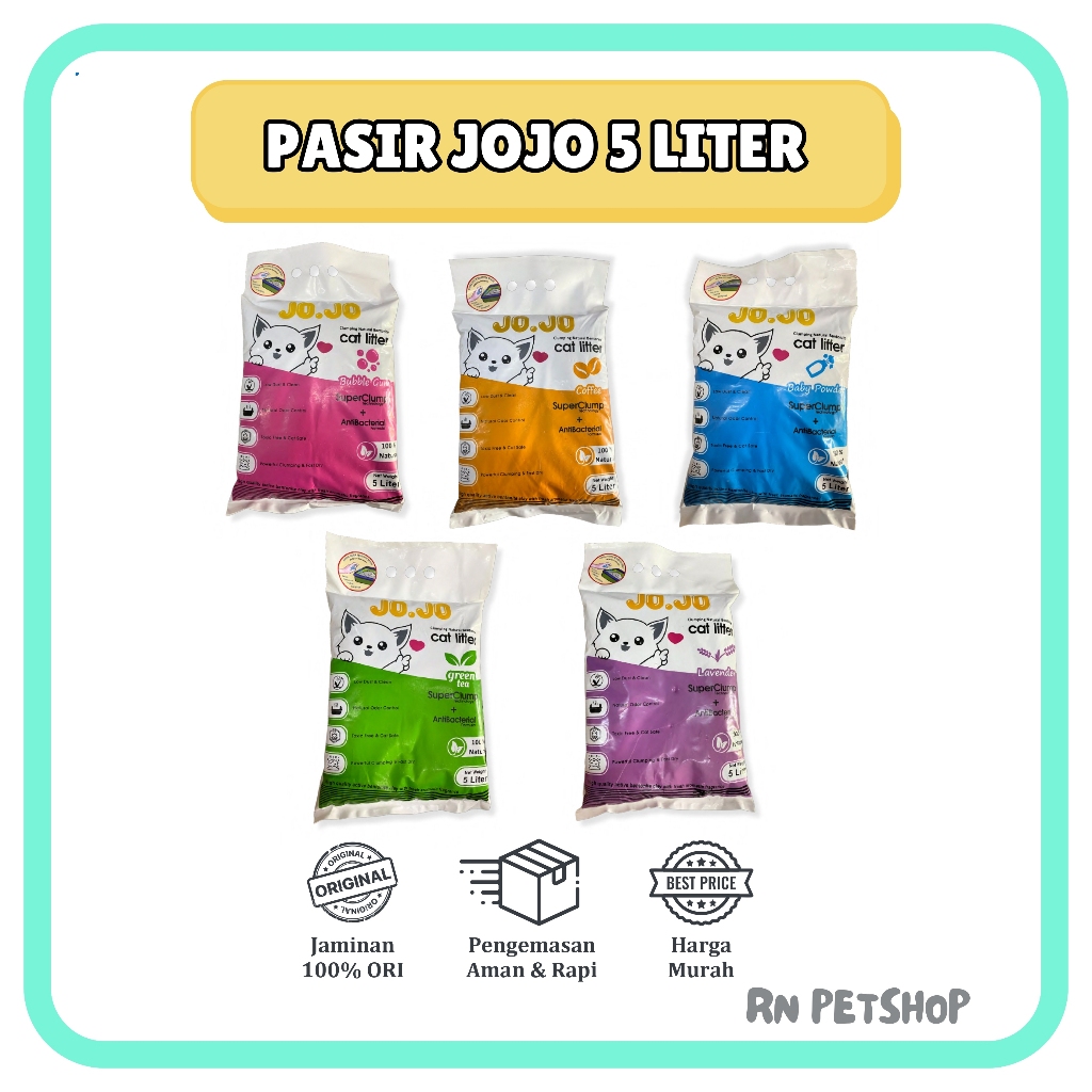 Jual PASIR JOJO 5 Liter Pasir Kucing Gumpal Bentonite Murah Bubble Gum Kopi Baby Powder Green ...