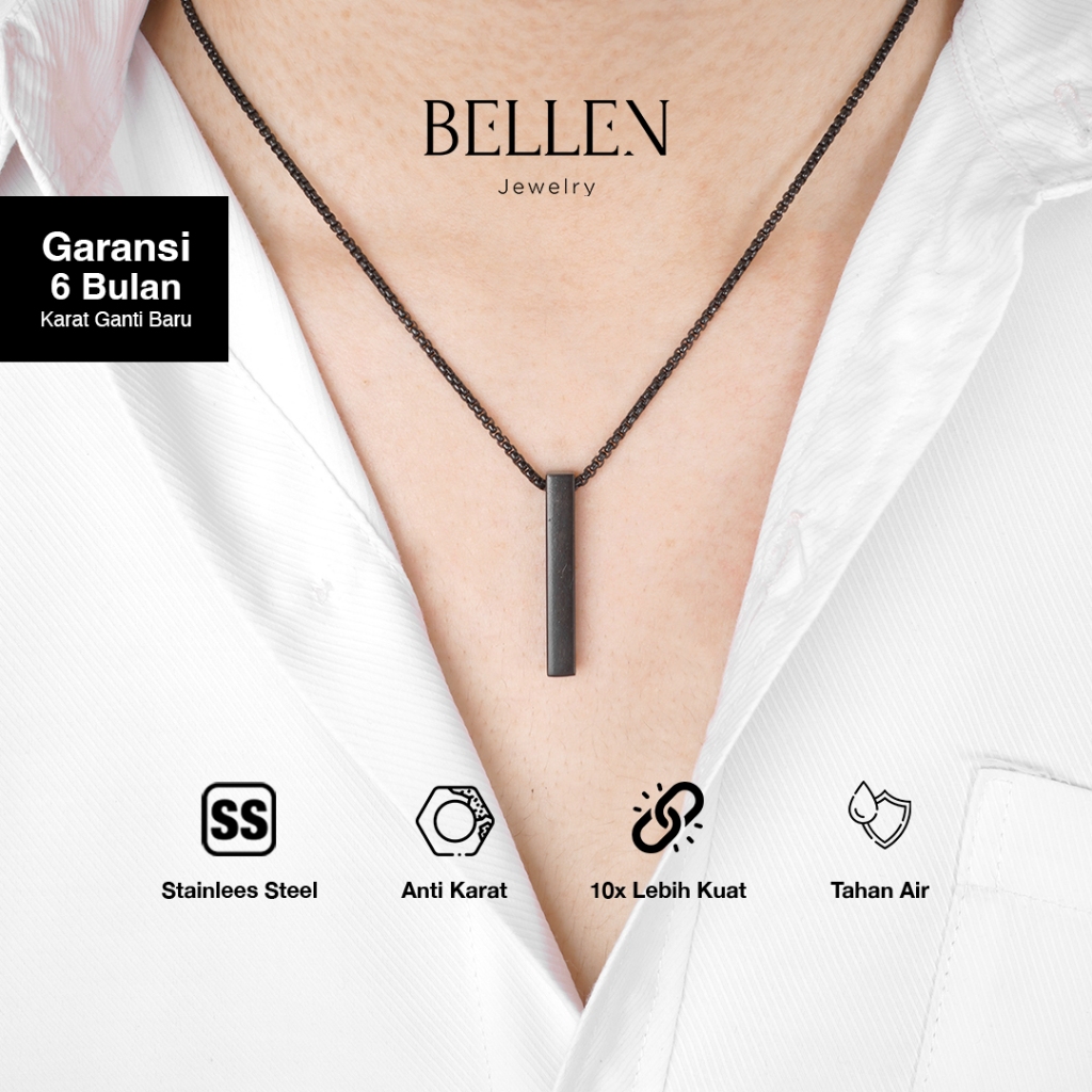Jual Bellen - Kalung Pria Liontin Balok Hitam Titanium Anti Karat ...