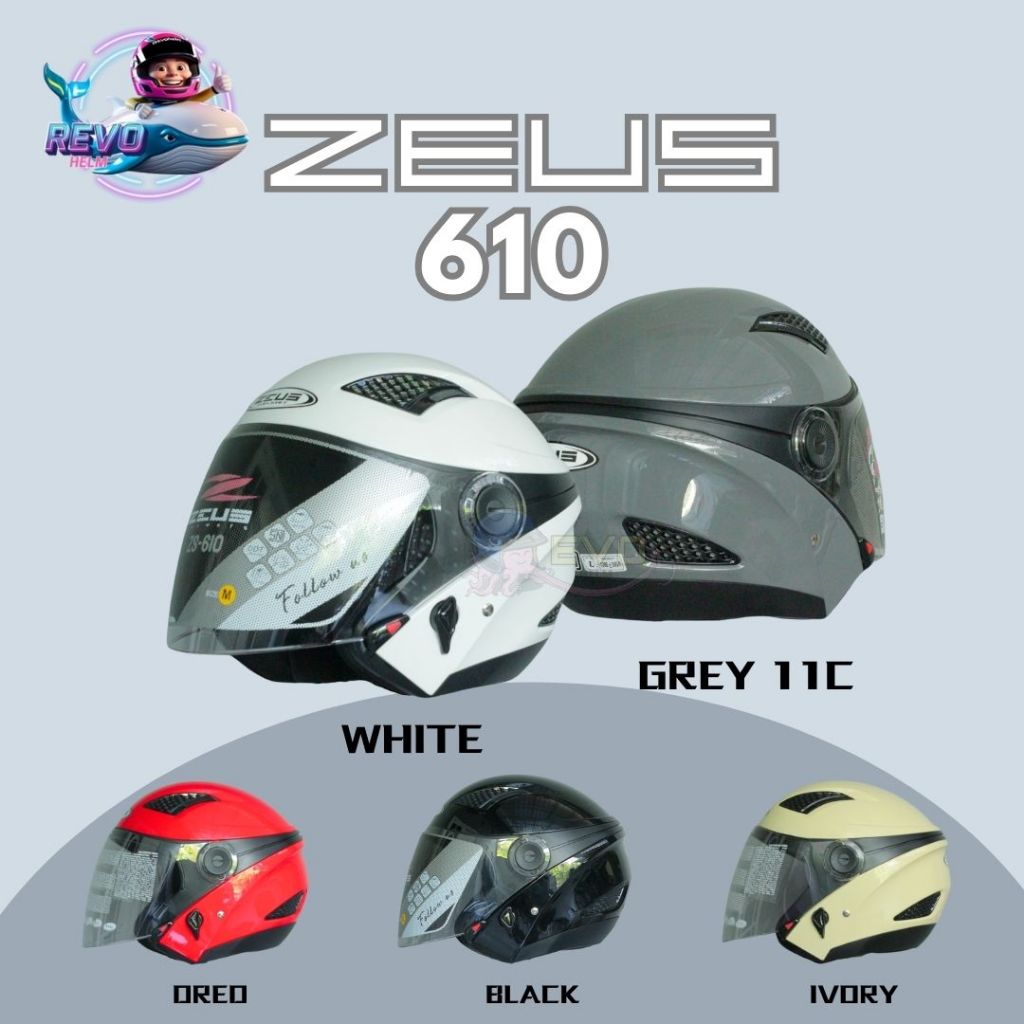 Jual HELM ZEUS 610 & ZEUS 210K HALF FACE SOLID - WARNA LENGKAP HELM ...