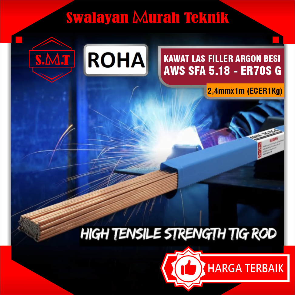 Jual KAWAT LAS FILLER ARGON BESI ROHA TGS50 ER 70S-G TIG ROD 2,4mmx1m (ECER-1Kg) | Shopee Indonesia