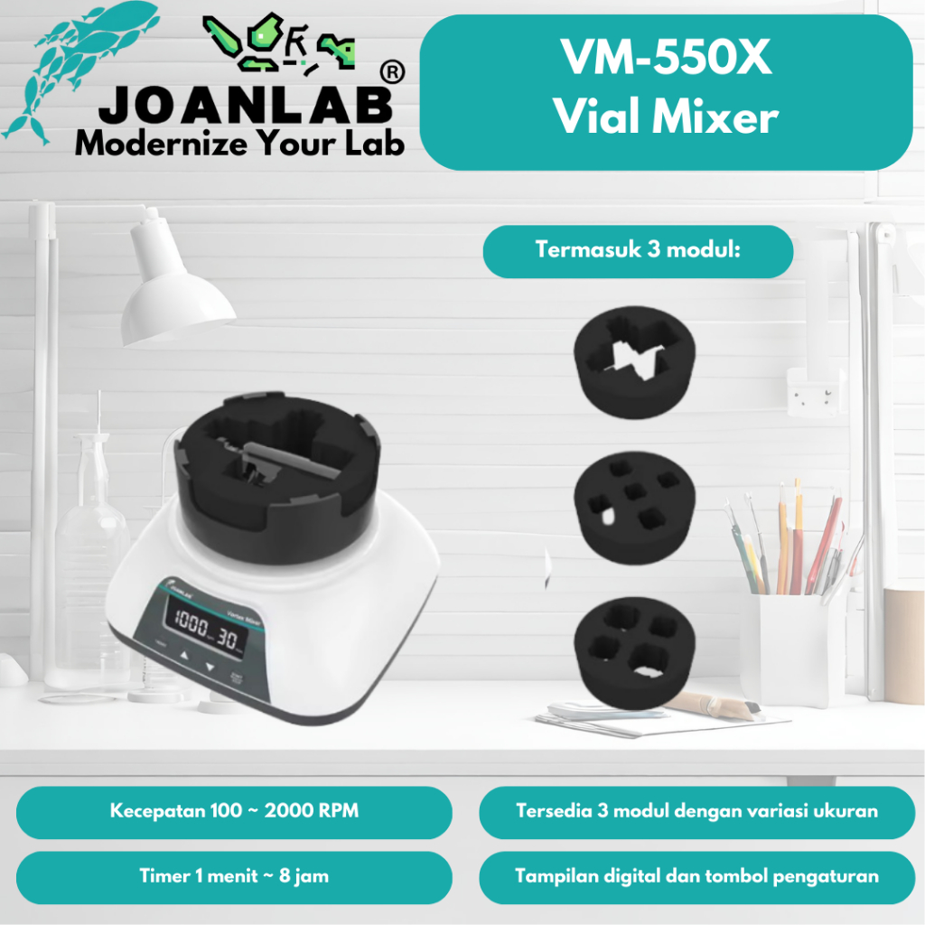 Jual JOANLAB Vortex Mixer for Vial Pengaduk Botol Kecil VM-550X ...
