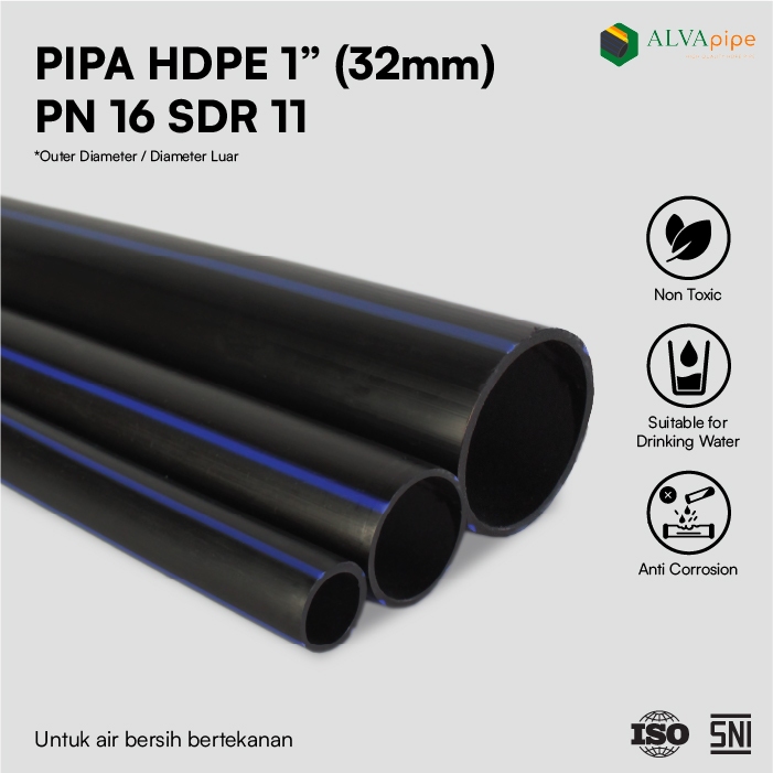 Jual ALVApipe Pipa Air HDPE 1 Inch (32 mm) PN 16 Pipa Air Bersih ...