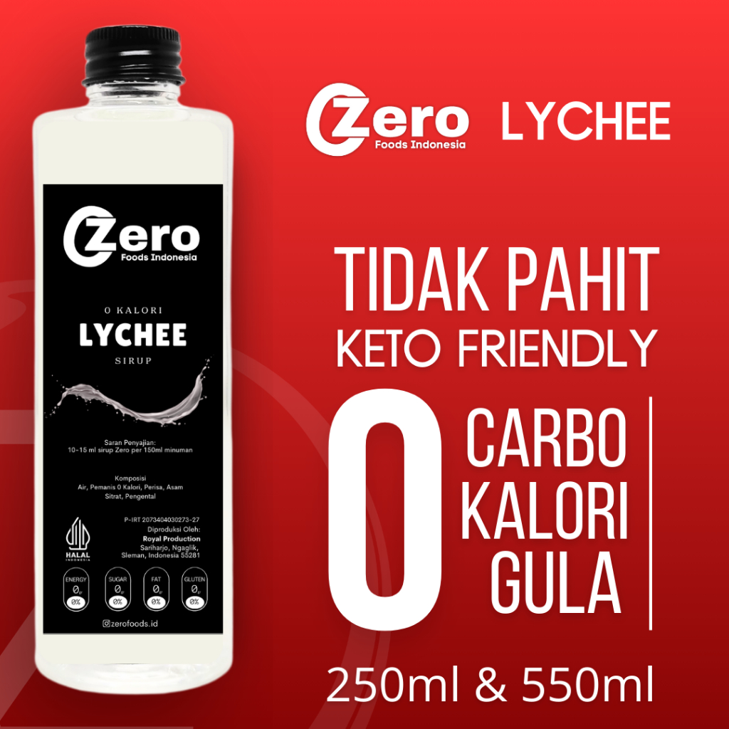Jual Zero Foods Diet Keto Lychee Syrup - 0 Kalori Sirup - Sirup Leci 0 Kalori (250ml, 550ml ...