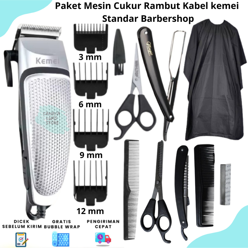 Jual Mesin Cukur Rambut Kemei Profesional Hair Clipper Standar Barbershop Paket Lengkap Alat ...