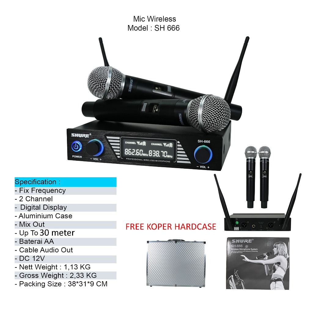 Jual Mic Wireless SH 666 / SH666 Koper Hardcase UHF Microphone | Shopee ...