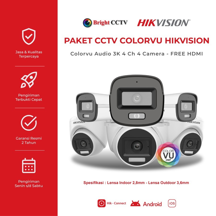 Jual Paket CCTV Hikvision Colorvu Audio 3K 4Ch 3 Camera | Shopee Indonesia