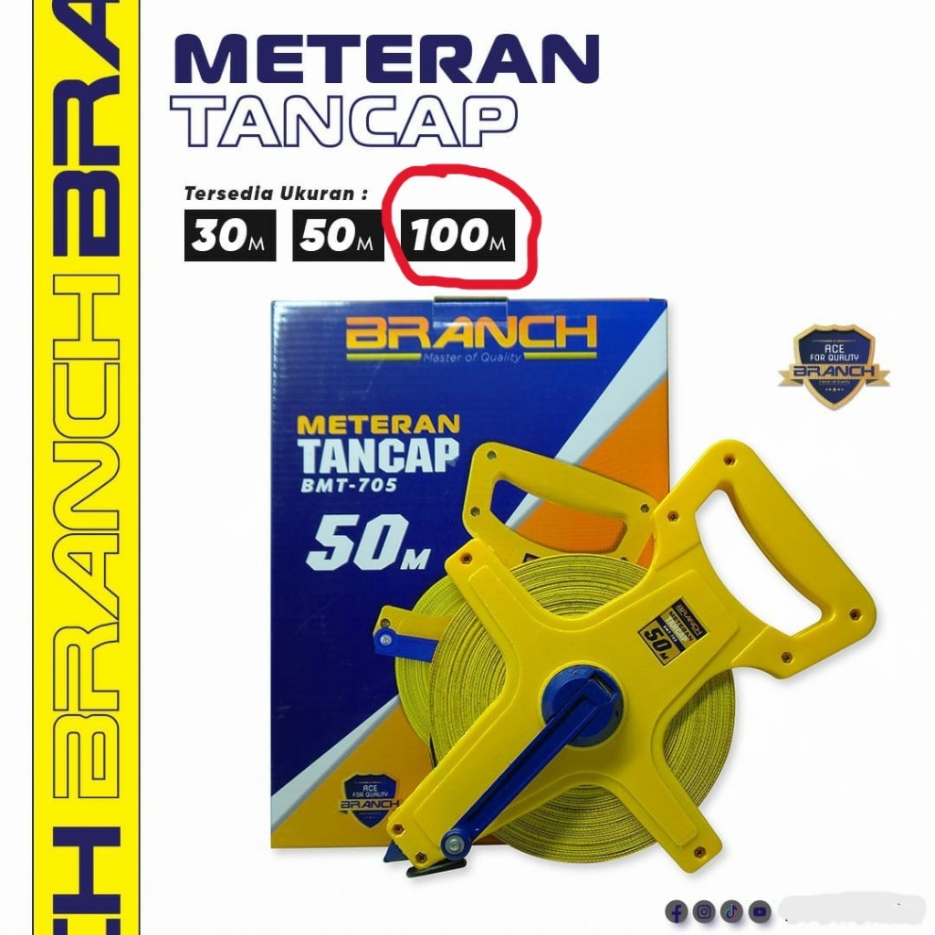 Jual Meteran Roll Tancap 100m Meter BRANCH BMT-710 Measuring Tape ...