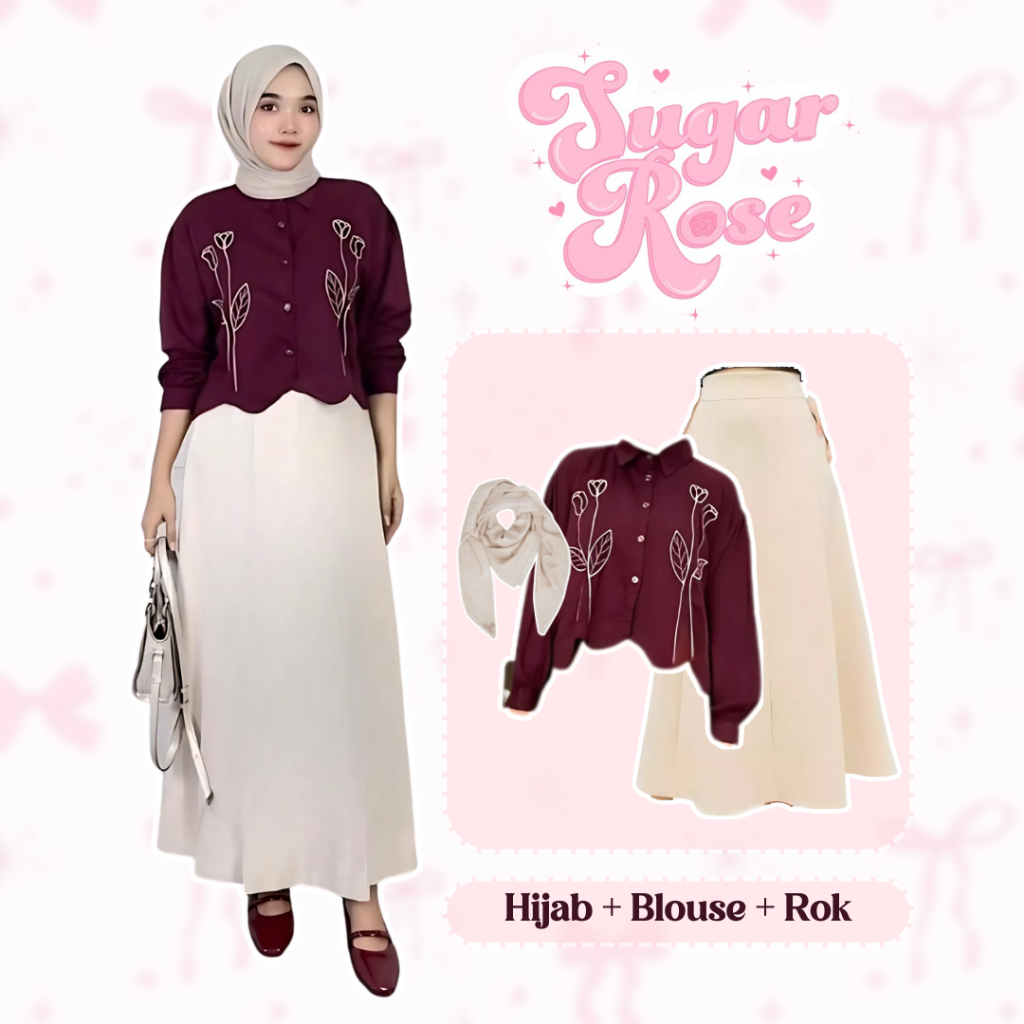 Jual One Set Outfit Setelan Kekinian (Blouse + Rok Hyget + Hijab) OOTD ...