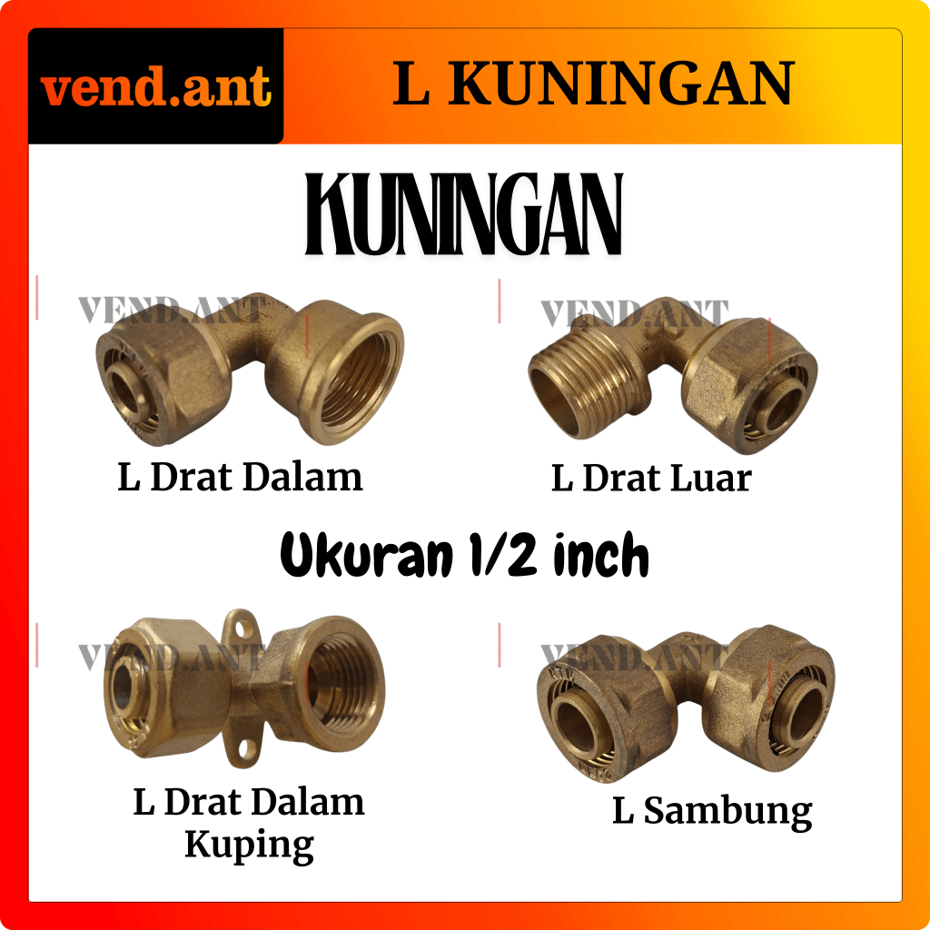 Jual Knee Keni Elbow Sambungan L Drat Luar Dalam 1/2" Kuningan | Shopee Indonesia