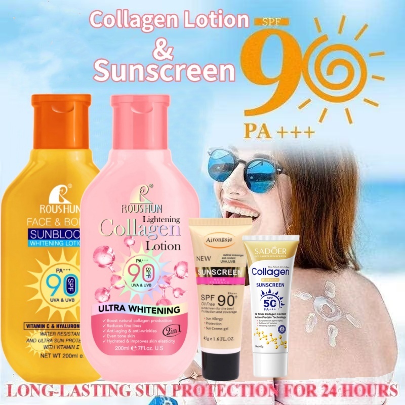 Jual 200ml Glowing Up Sunscreen Lotion 2 In 1 New Whitening Sunblock Cream SPF90 PA +++ Wajah ...