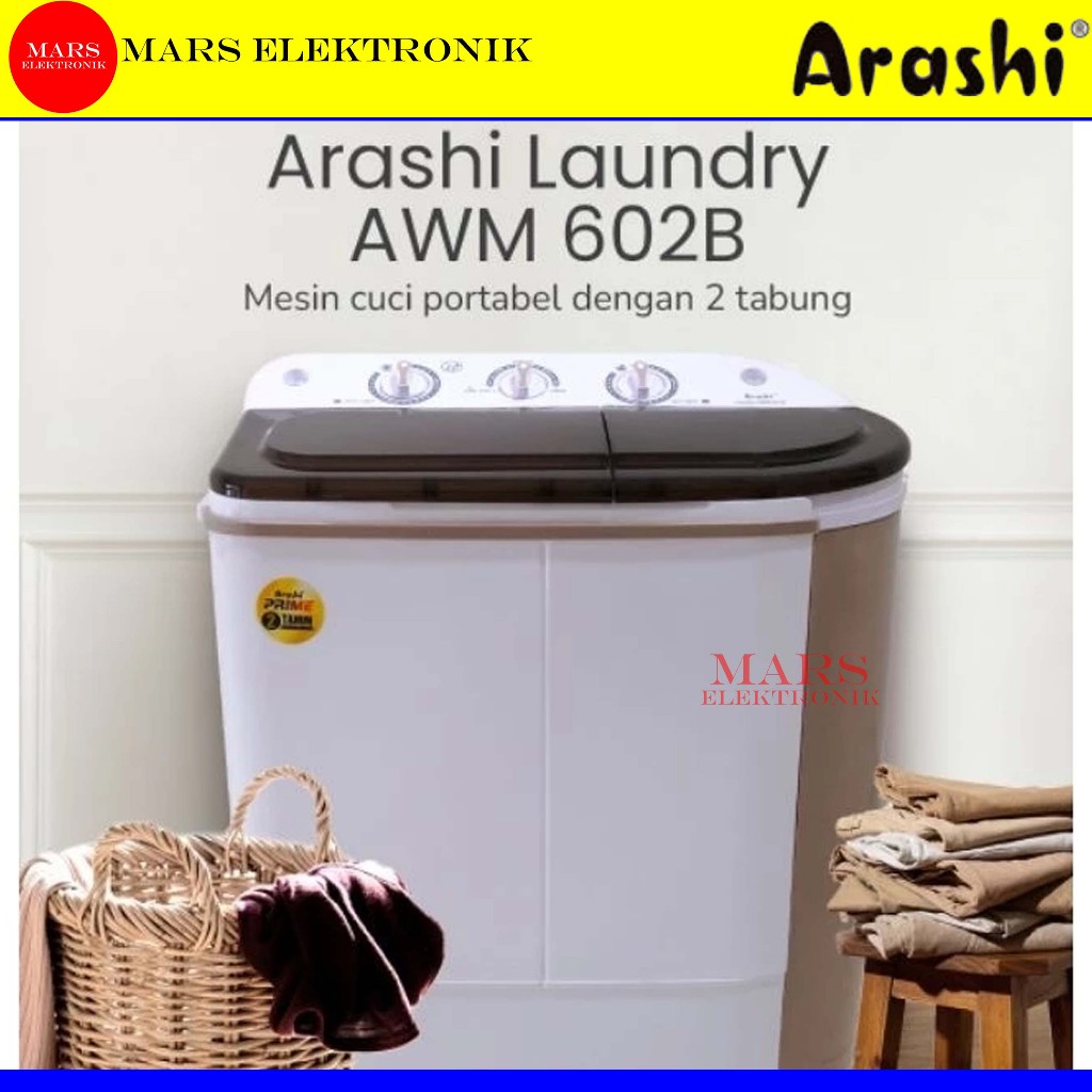 Jual MESIN CUCI ARASHI - AWM-602B - 2 TABUNG - AWM 602B - KAPASITAS 6 KG - LOW WATT - GARANSI ...