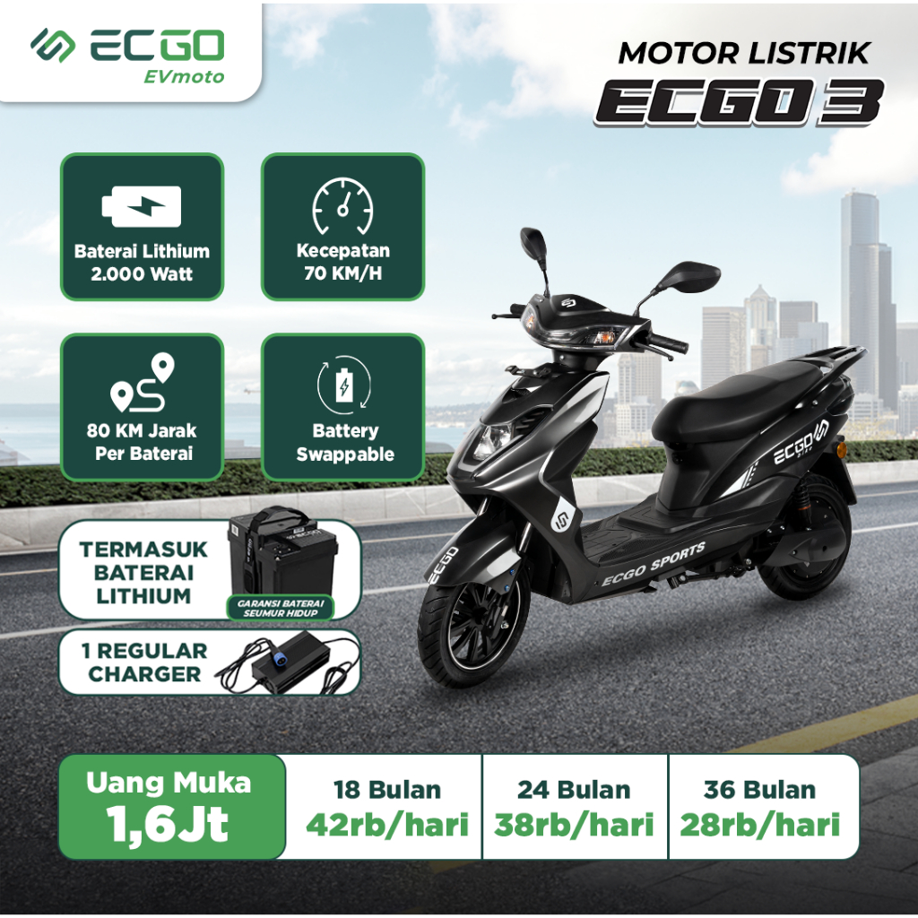 Jual ECGO 3 Motor Listrik - Down Payment - TITANIUM GREY, JABODETABEK | Shopee Indonesia