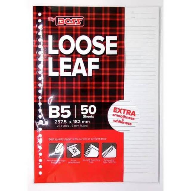 Jual Loose Leaf Big Boss B5 26 Holes bergaris / Polos isi 50 Lembar ...
