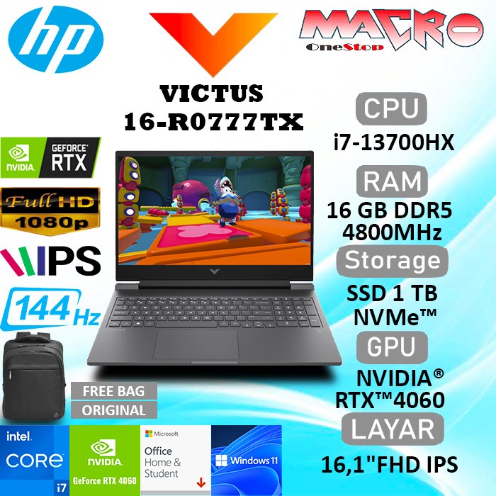 Jual HP VICTUS 16-R0777TX i7-13700HX 16GB SSD 1TB RTX4060 16.1" FHD ...