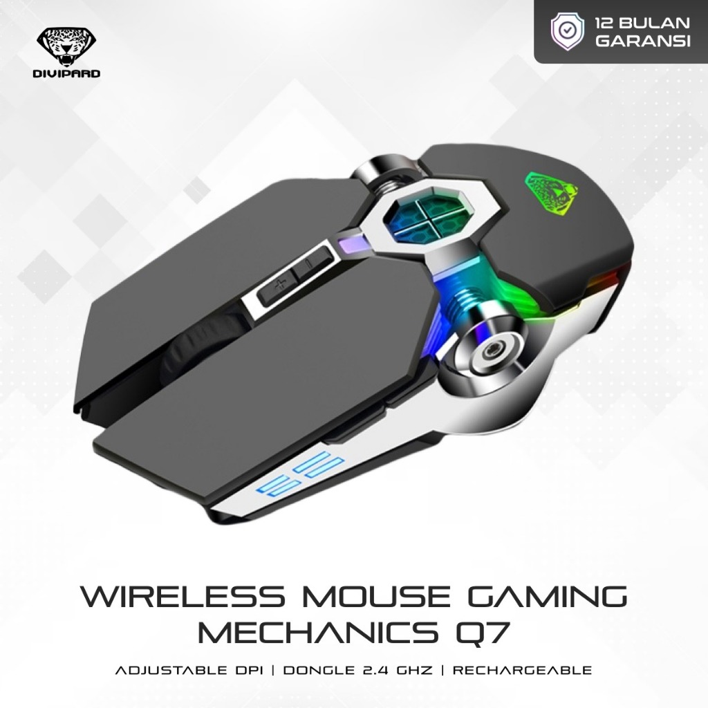 Jual Mouse Gaming Wireless Rechargeable Divipard Q7 Silent Klik LED RGB ...