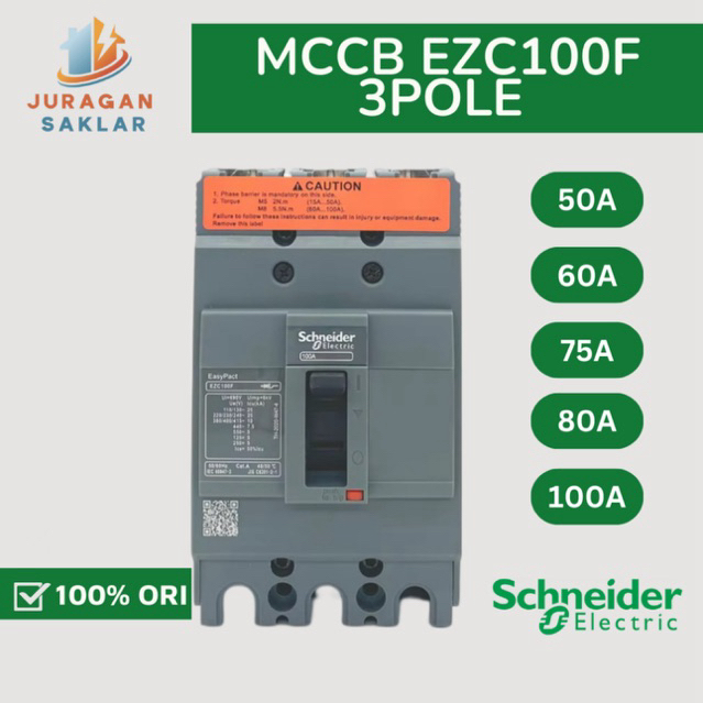 Jual ORIGINAL SCHNEIDER MCCB EZC NFB Breaker EZC100F 3P 50A 60A 75A 80A 100A 10kA | Shopee Indonesia