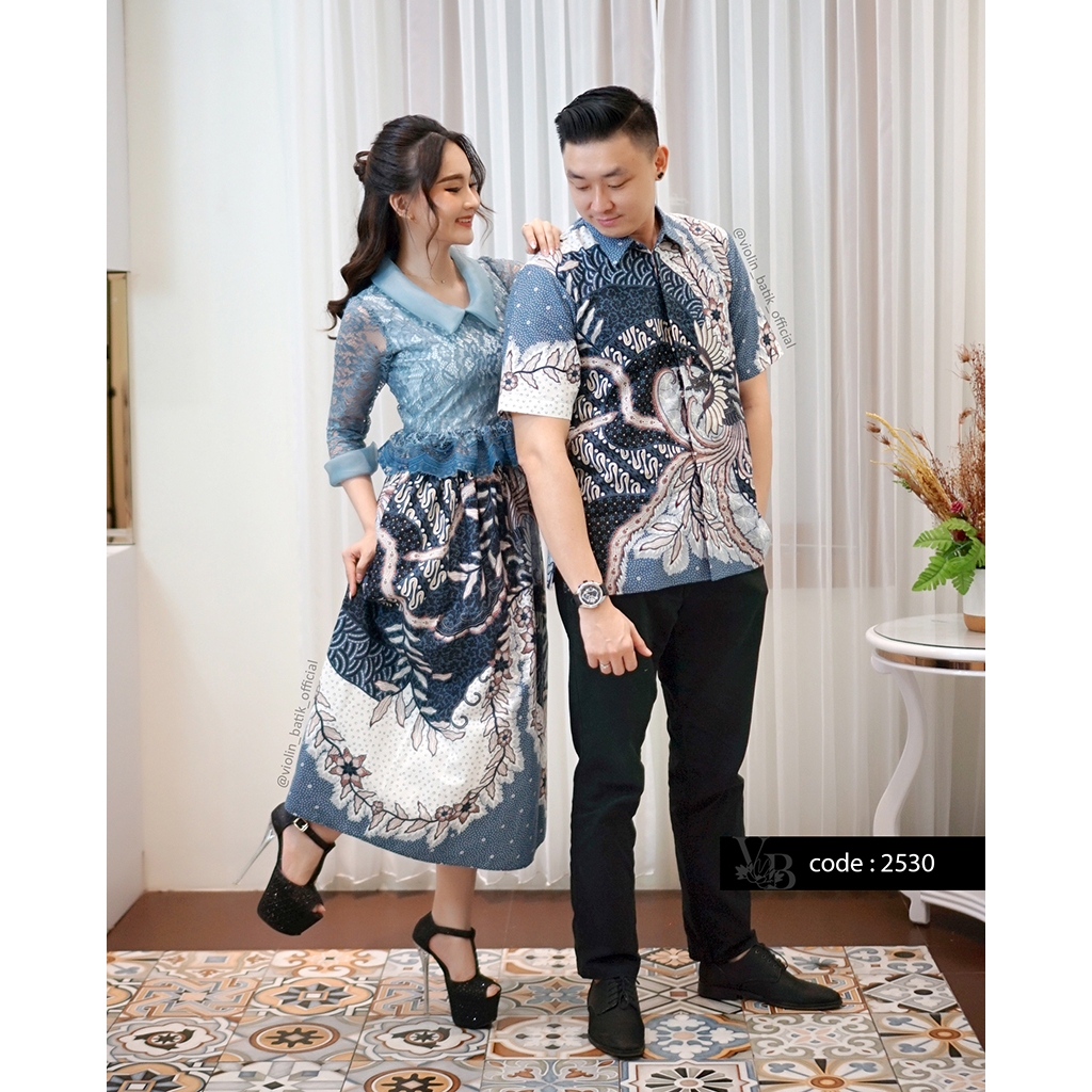 Jual Violin Batik Stelan Rok Lebar Katun Dan Brokat Biru 2530 | Shopee ...