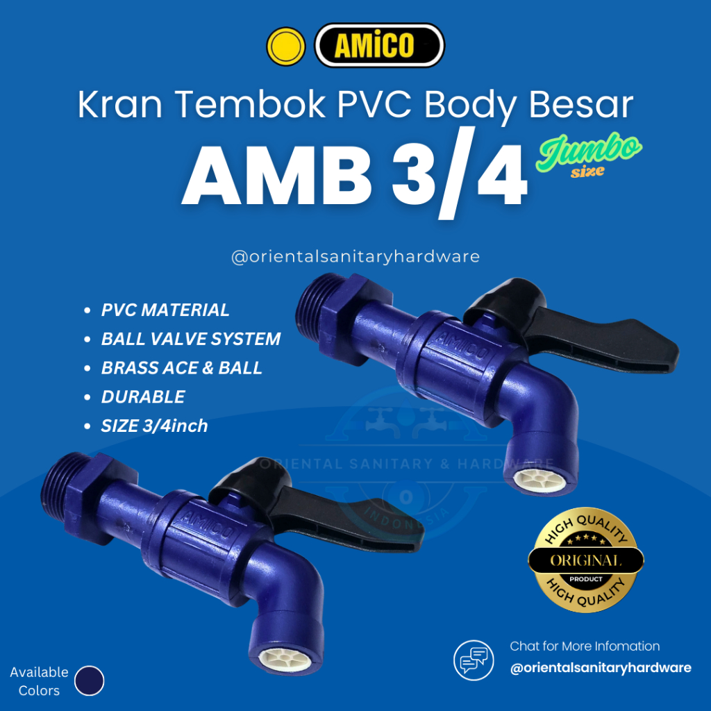 Jual AMICO AMB 20 Keran Kran Air Tembok PVC Body JUMBO 3/4inch Ball ...