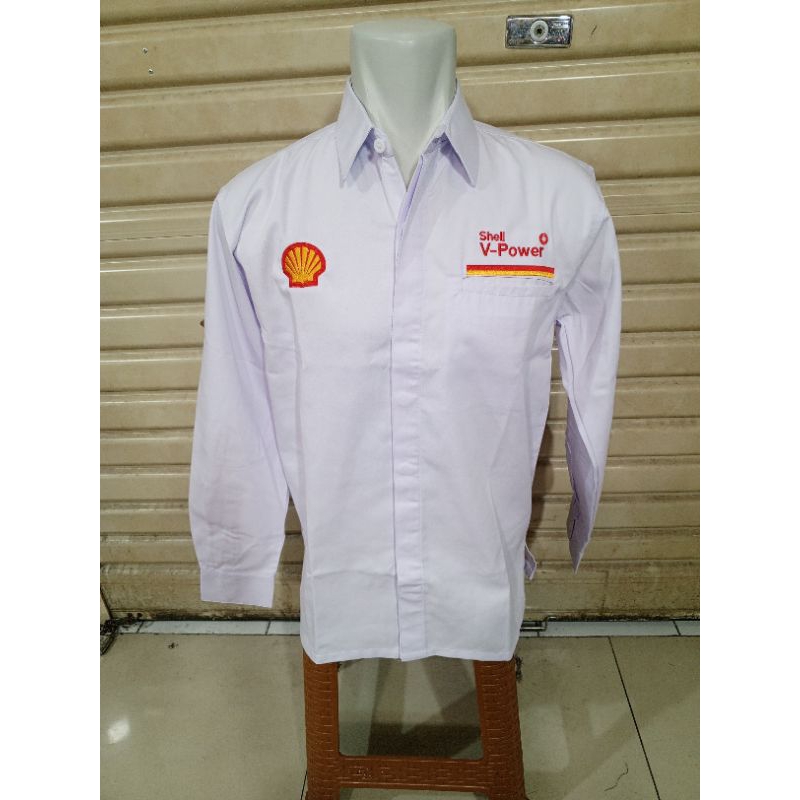 Jual kemeja shell-v fower seragam shell-V fower putih lengan panjang ...