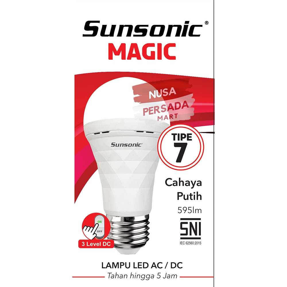 Jual Sunsonic Lampu Emergency LED Magic AC/DC 7 Watt Cahaya Putih ...