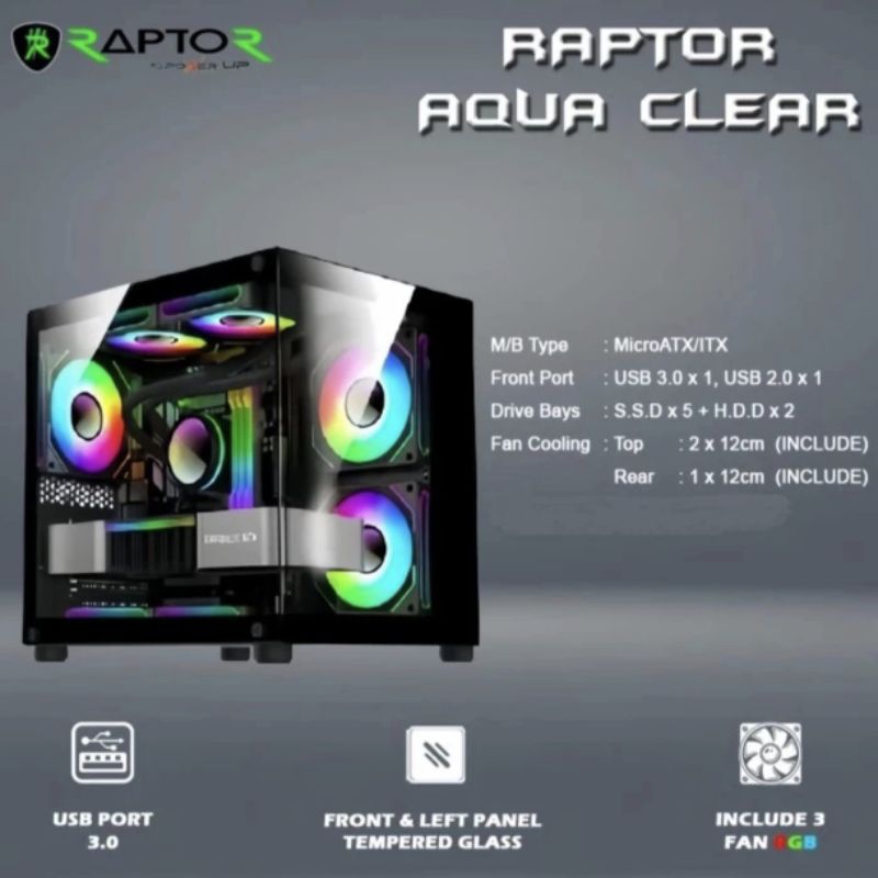 Jual Casing PC 3PowerUp Raptor Aqua Clear Black (Free 3 Fan Casing RGB ...