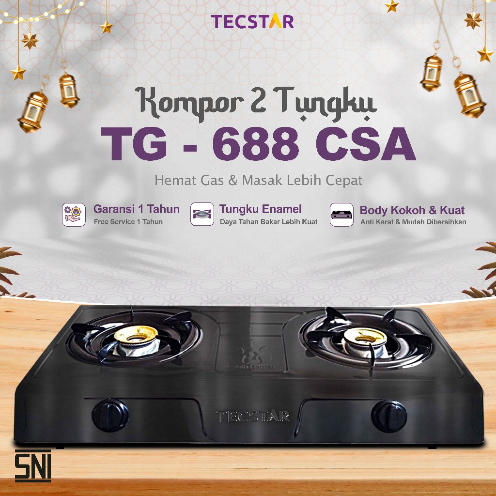 Jual TECSTAR Kompor Gas 2 Tungku Stainless Optimax Teraflon Anti ...