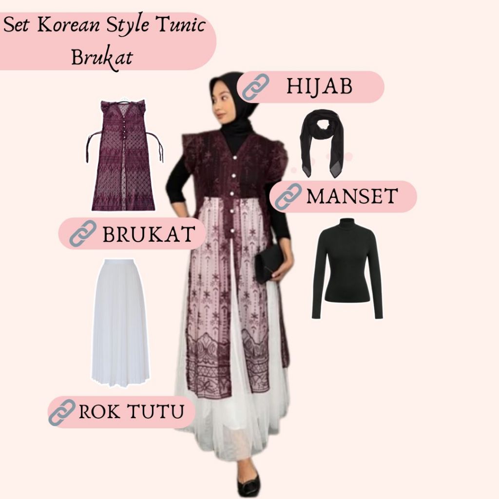 Jual Oneset Wanita long vest Outer Tunic Brokat+Rok tutu+Manset+Hijab ...