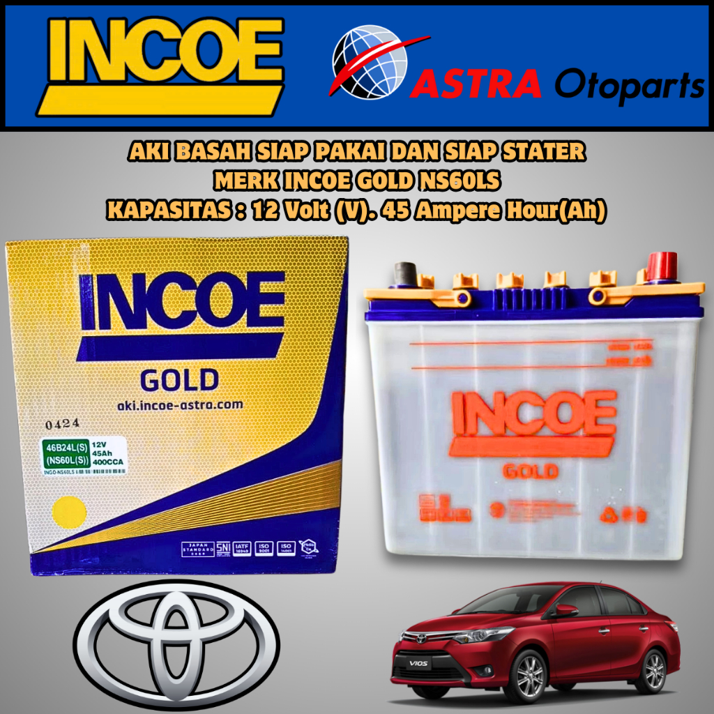 Jual AKI MOBIL Toyota Kijang Innova, yaris, New Vios NS60LS INCOE GOLD ORIGINAL ASTRA OTOPARTS ...
