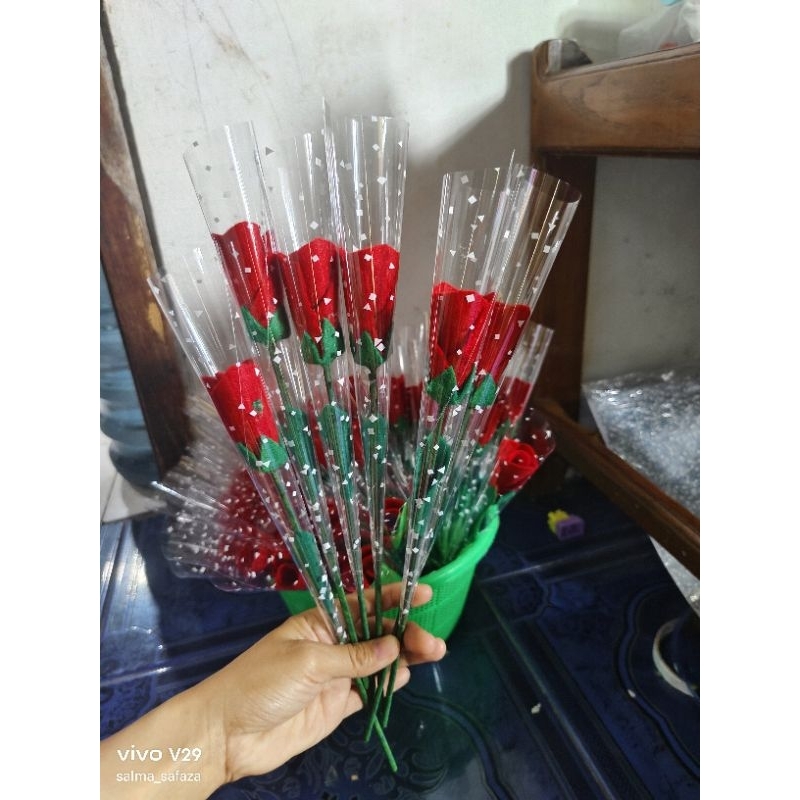 Jual Bunga Flanel Satuan warna merah/Bunga Mawar/Bunga Flanel, Bunga ...