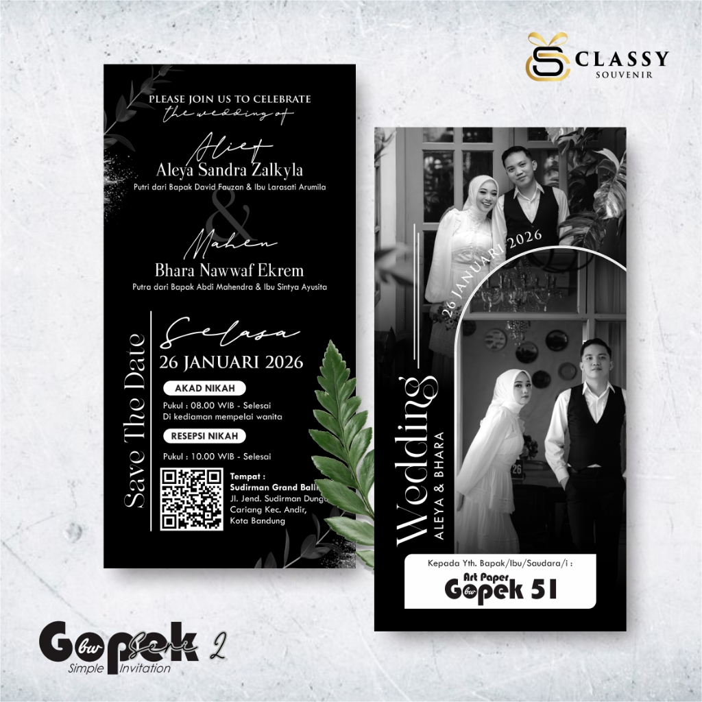 Jual UNDANGAN PERNIKAHAN SIMPLE - UNDANGAN NIKAH FOTO ELEGAN GOPEK BW SERI 2 - ELEGAN INVITATION ...