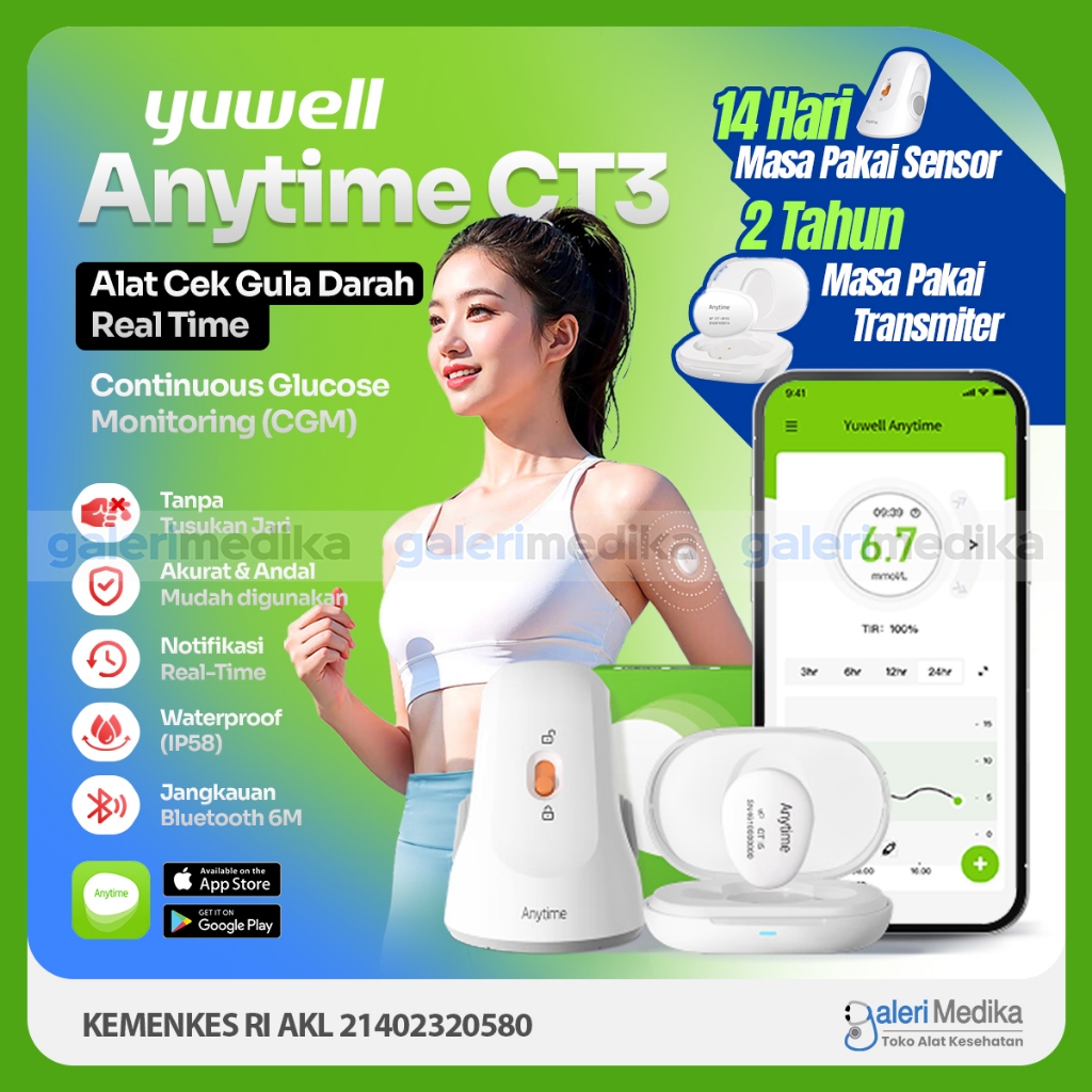 Jual Yuwell Anytime CT3 Alat Cek Gula Darah Real Time Replaceable ...
