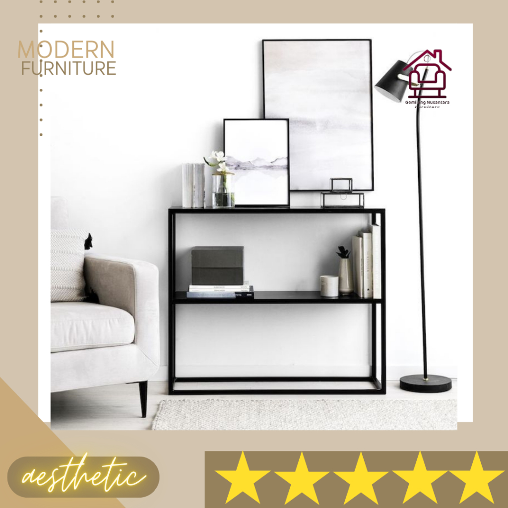 Jual Meja Console Table Minimalis Rangka Besi Rak Hitam Elegan ...