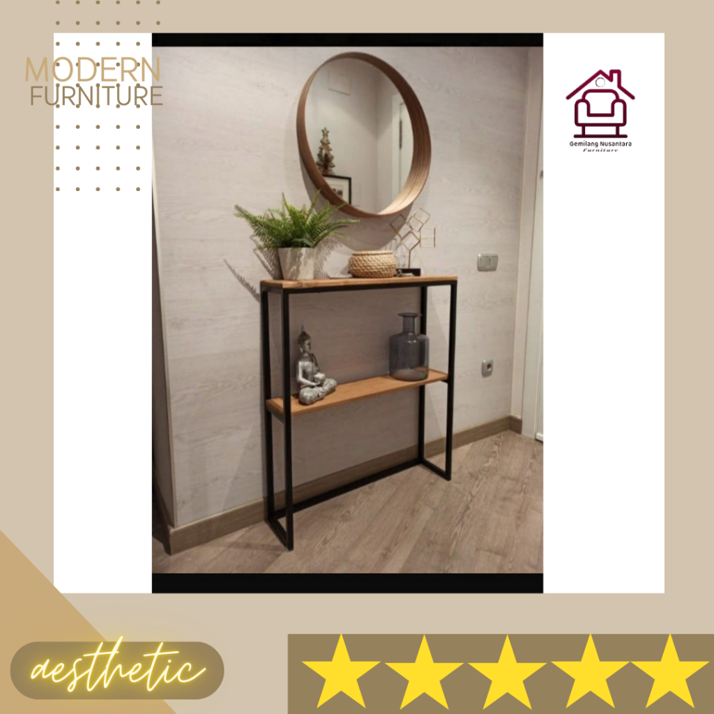 Jual Meja Console Table Minimalis Rangka Besi Hitam Rak Motif Kayu ...
