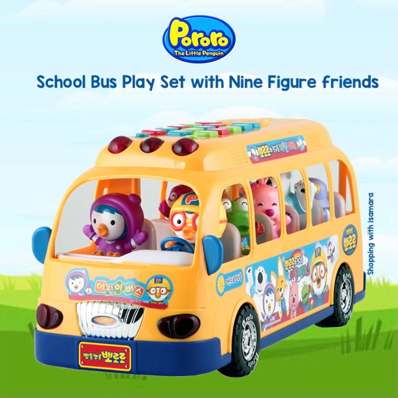 Jual Pororo School Bus Play Set with 9 Figure Set / Mainan mobil bus ...