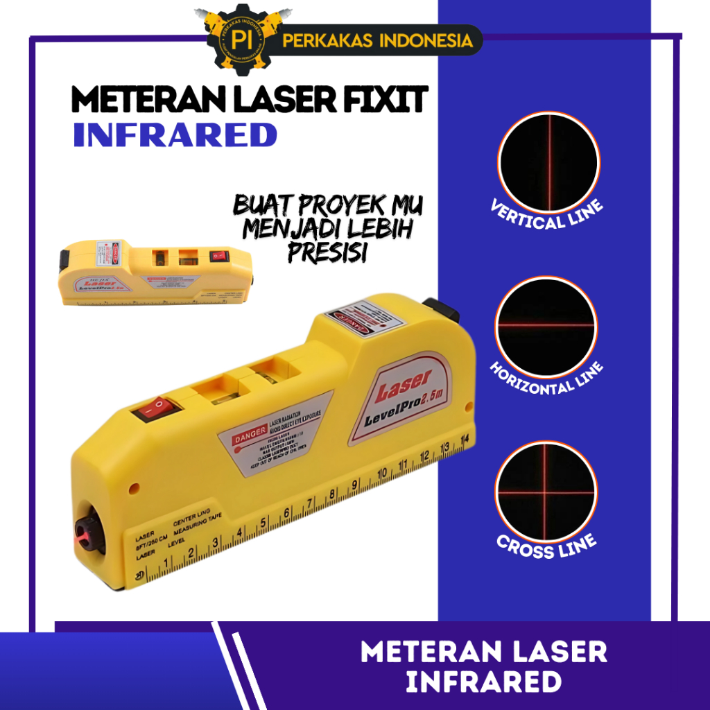 Jual Meteran Laser Fixit Level Pro 2 Penggaris Waterpass Laser 250 Cm ...