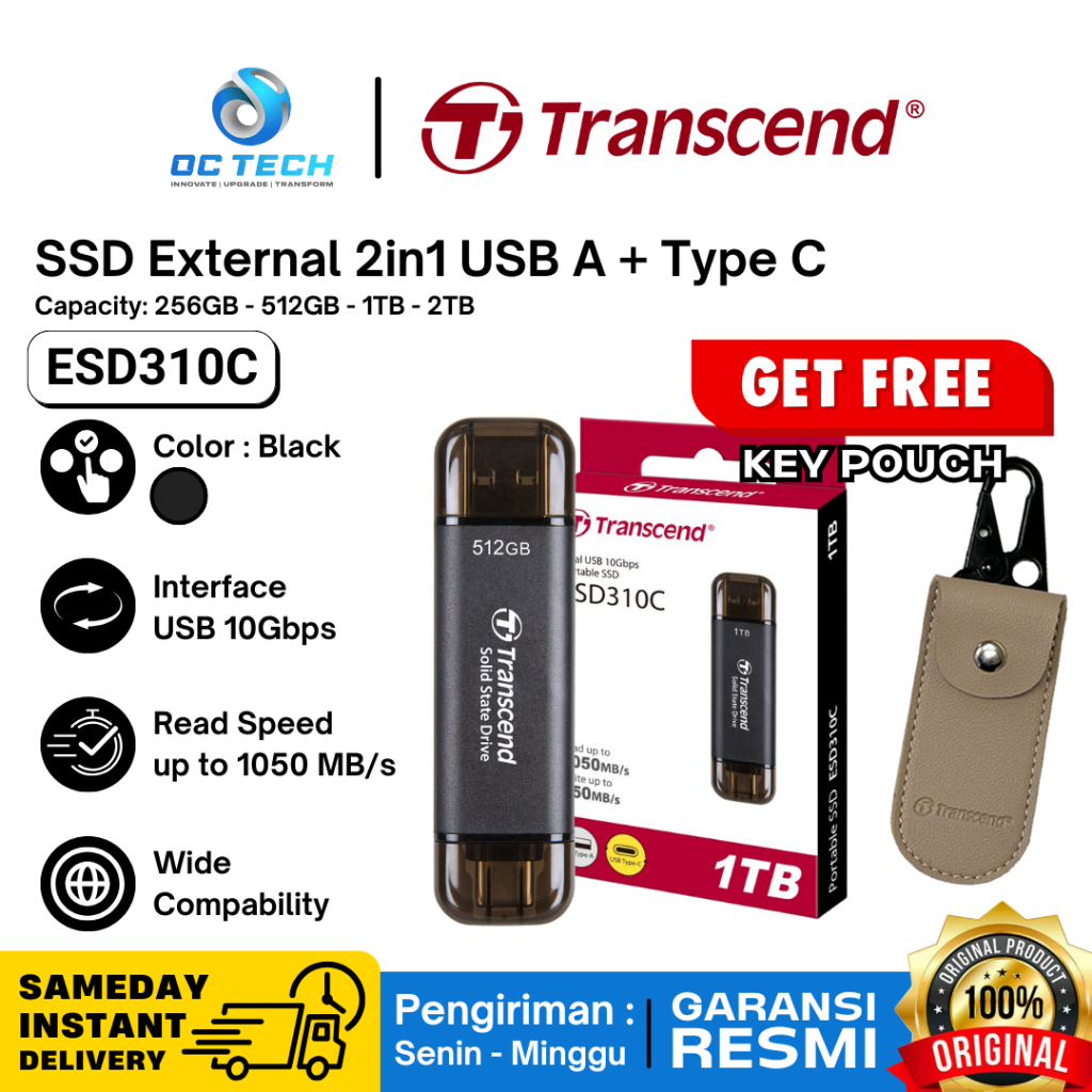 Jual SSD External Type C + A Transcend ESD310 SSD Eksternal 2 in 1 ...