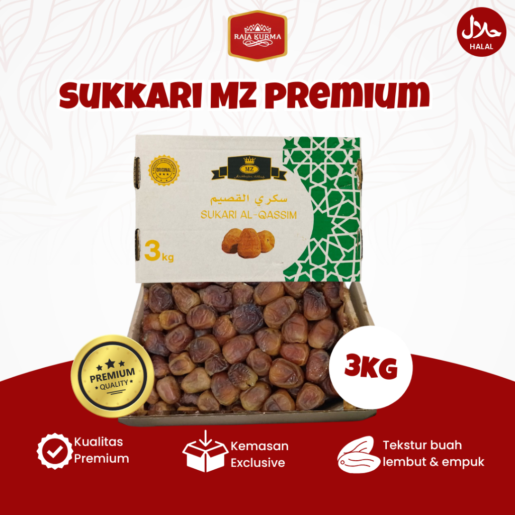Jual Kurma Sukkari MZ PREMIUM JUMBO Grade A 3Kg WRAPPING {Expired 2026} free dus packing dan ...