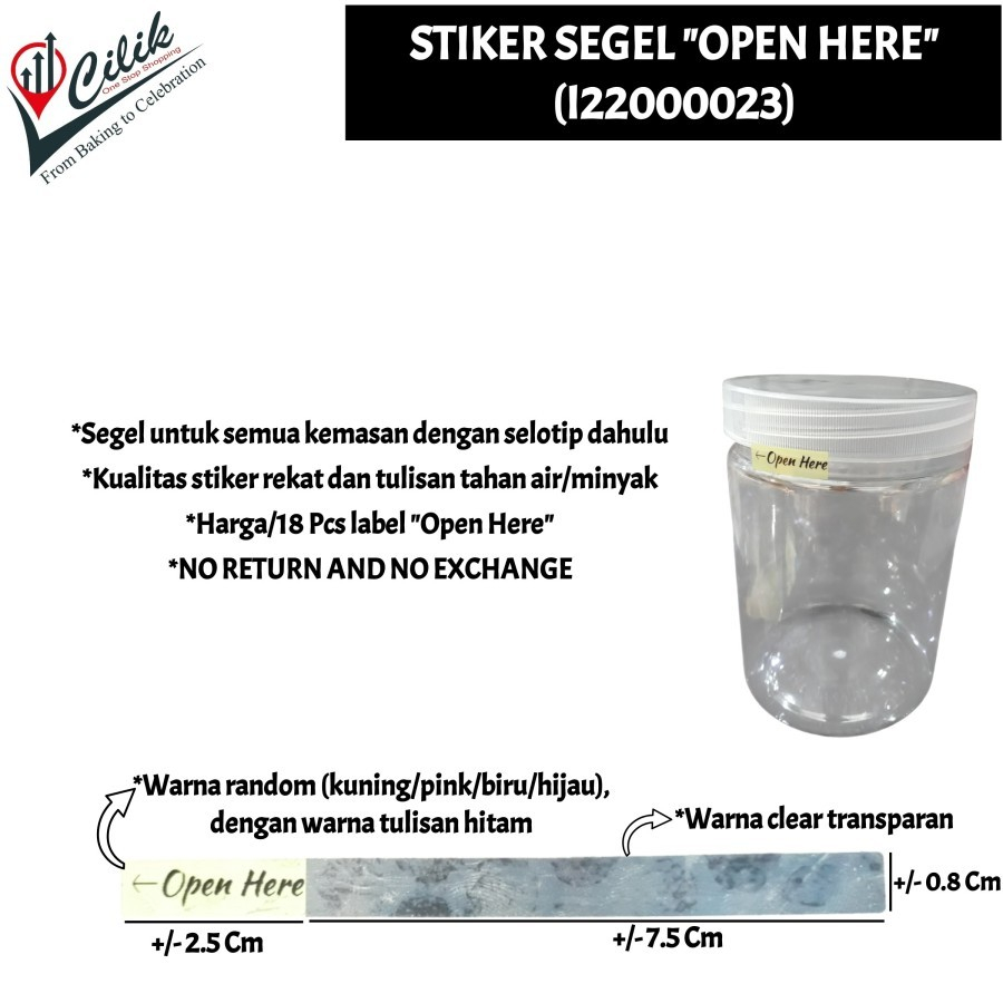 Jual stiker+label+segel+rekat+panjang+tulisan+open here+kemasan ...