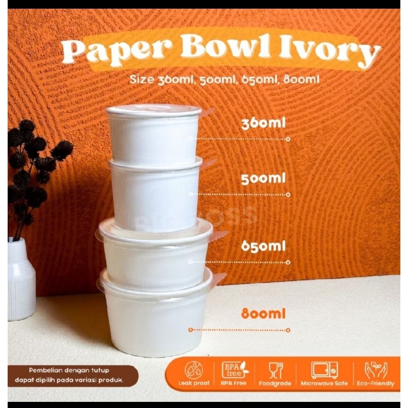 Jual Paper bowl sudah termasuk tutup bening 650 ml dan 800 ml isi 25 ...