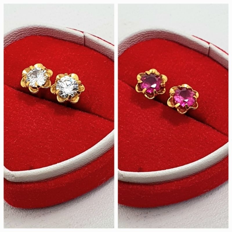 Jual Giwang Anting Tusuk Emas Muda Bunga Asur Mata 1 Gram | Shopee ...