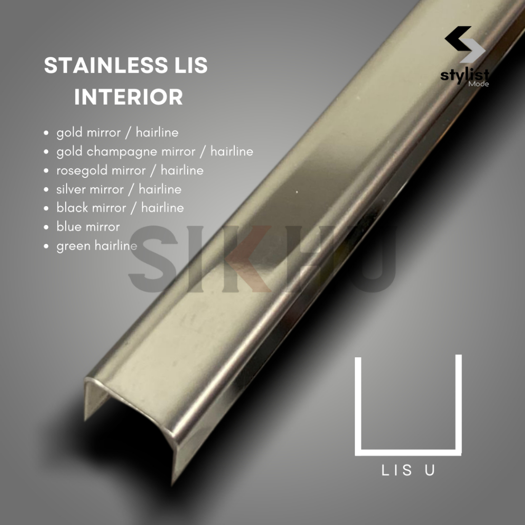 Jual Stainles Lis Interior | Lis U SILVER 12 x 25 x 12mm | Shopee Indonesia