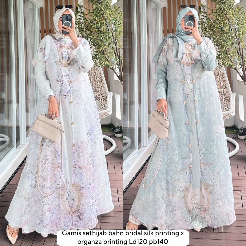 Jual Gamis Sethijab Bahan Silk Printing x Organza Motif Bunga Bawah 5 ...