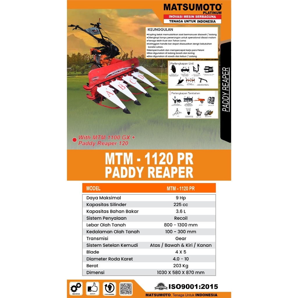 Jual Mesin Potong Padi/ Paddy Reaper Matsumoto MTM 1120 PR | Shopee ...