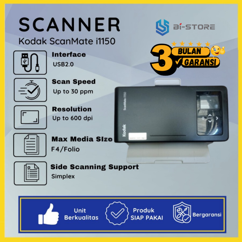 Jual Scanner F4 Folio Kodak ScanMate i1150 Simplex Bisa Scan Hingga 30 ...